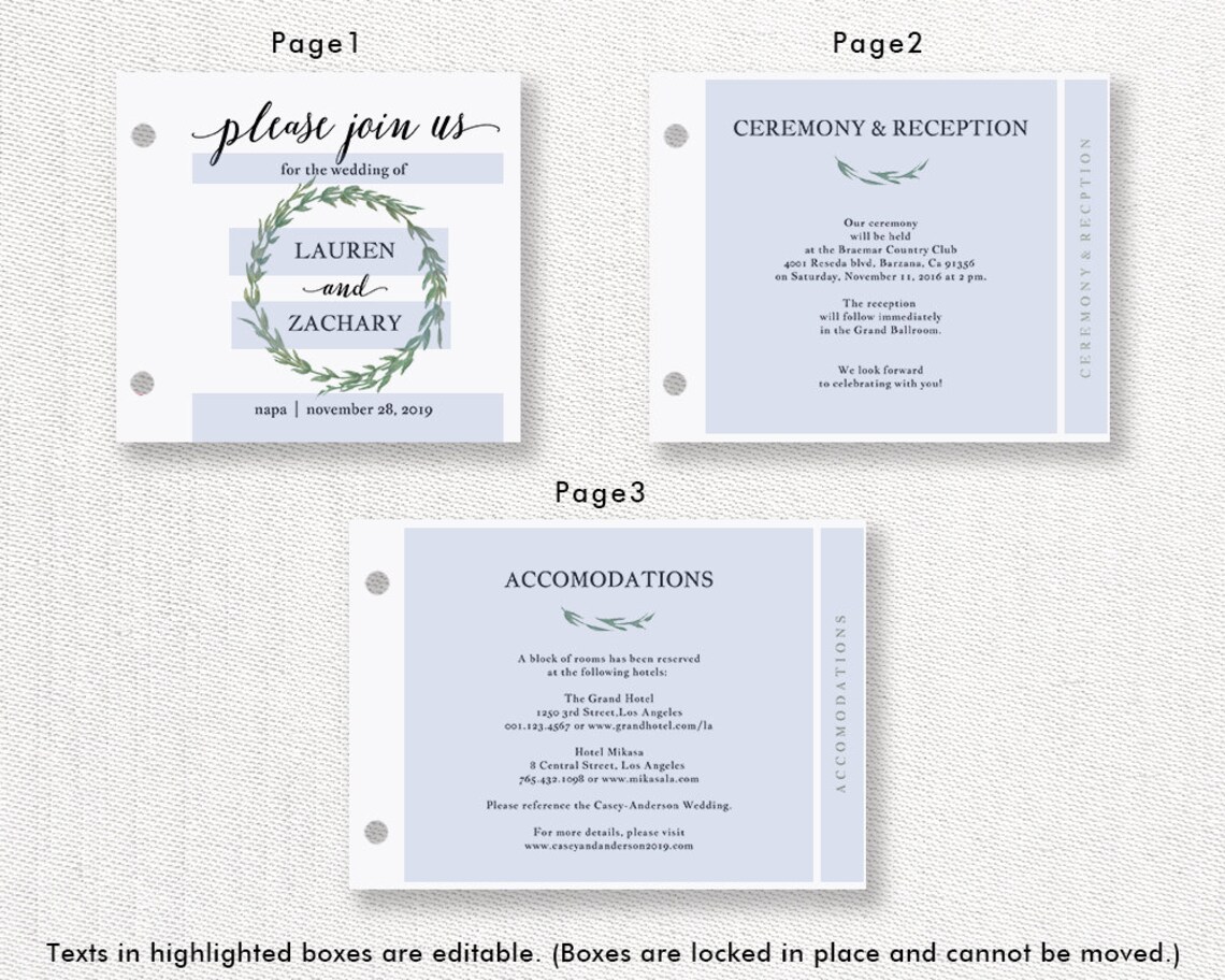 Booklet Invitation Set Printable Wedding Invitation Template | Etsy