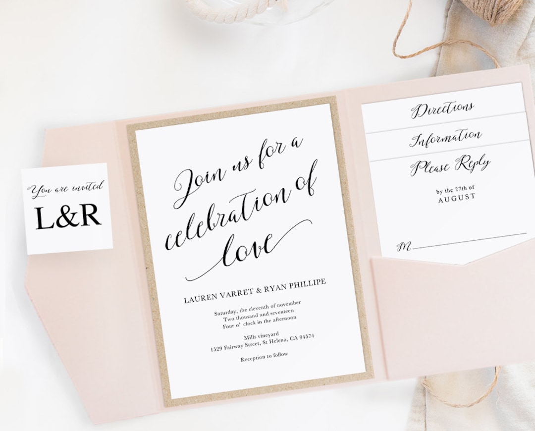 Pocket Wedding Invitation Set, Printable Wedding Invitation Template ...