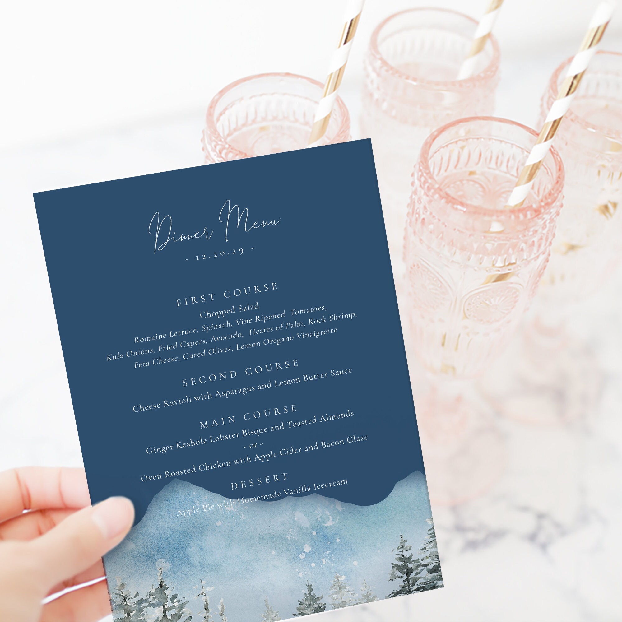 Evergreen Forest Dinner Menu Printable Wedding Menu Template - Etsy