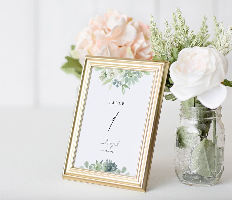 Succulents Table Numbers Template Wedding Table Number | Etsy