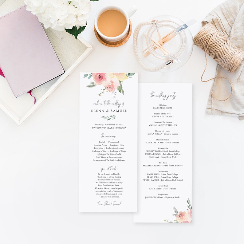 Floral Wedding Program Template Printable Wedding Program - Etsy