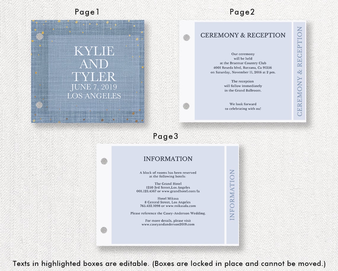 Booklet Invitation Set Printable Wedding Invitation Template - Etsy