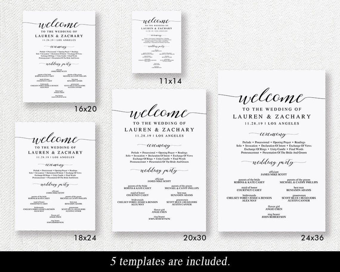 Wedding Program Sign Template Printable Wedding Program - Etsy