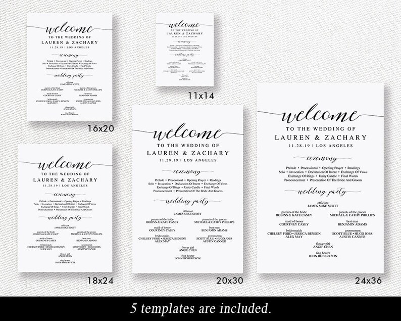 Wedding Program Sign Template Printable Wedding Program - Etsy