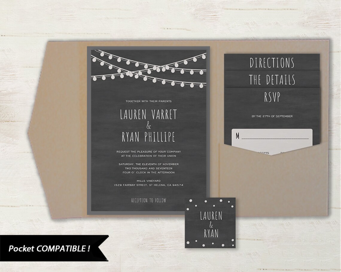 Pocket Wedding Invitation Set Printable Wedding Invitation - Etsy
