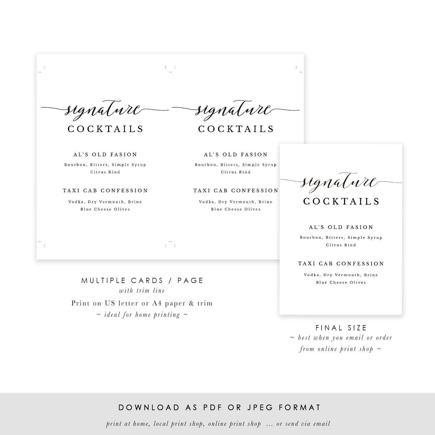 Signature Cocktails Sign Template Printable Drink Sign | Etsy