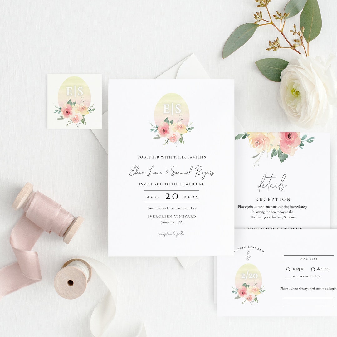 Easter Egg Wedding Invitation Template, Wedding Invitation Set, DIY ...