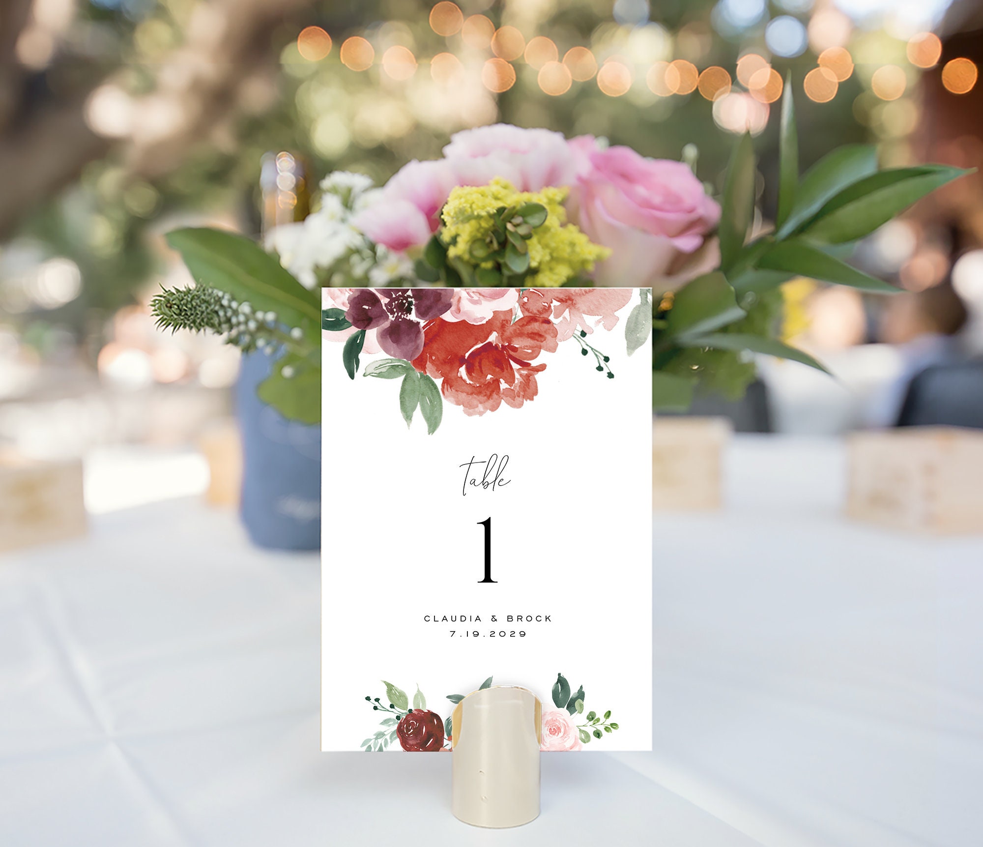 Red Botanical Table Numbers Template Wedding Table Number | Etsy