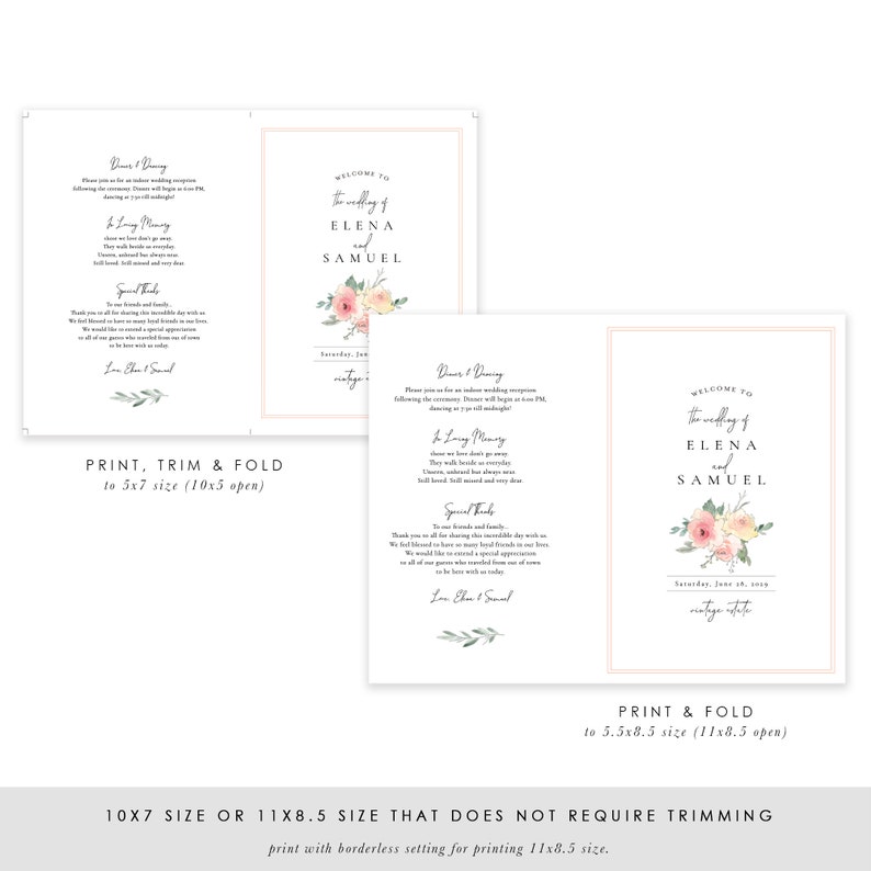 Floral Wedding Program Book Template Printable Wedding - Etsy