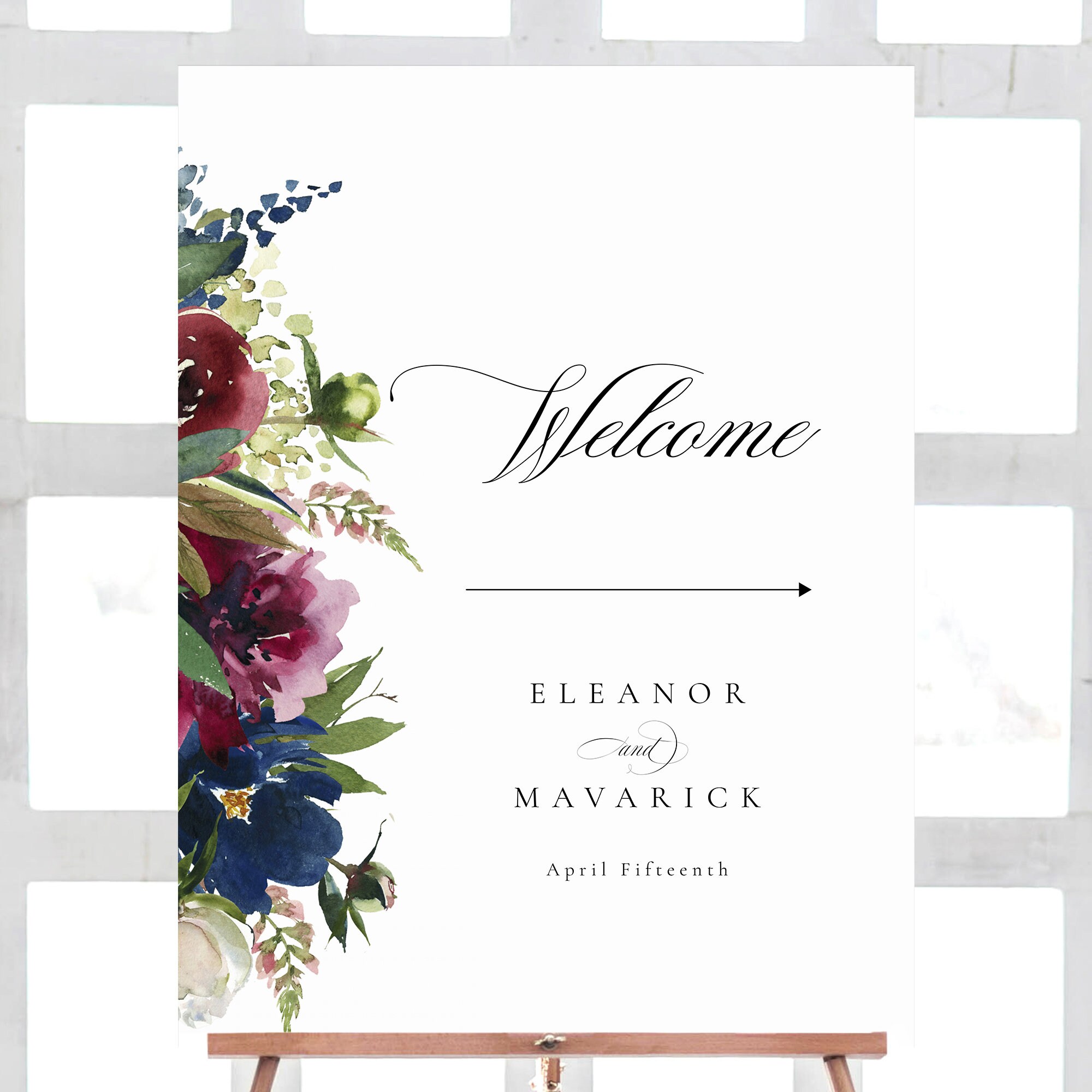 Red Blue Flower Welcome Arrow Sign Template Printable Wedding - Etsy
