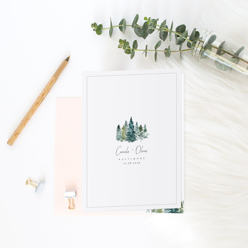 Winter Mountain Wedding Program Book Template Printable | Etsy