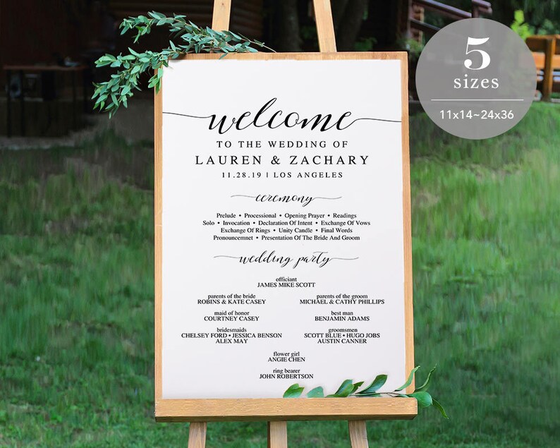 Wedding Program Sign Template Printable Wedding Program - Etsy