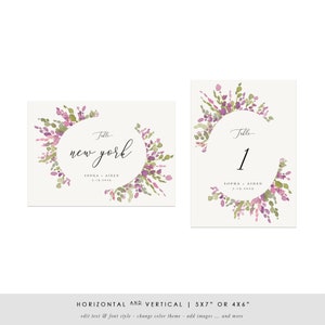 Puple Vine Table Numbers Template Wedding Table Number - Etsy