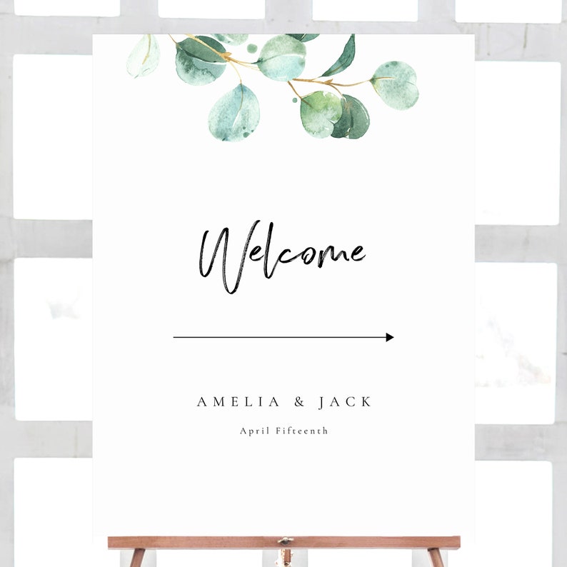 Eucalyptus Welcome Arrow Sign Template Printable Wedding - Etsy