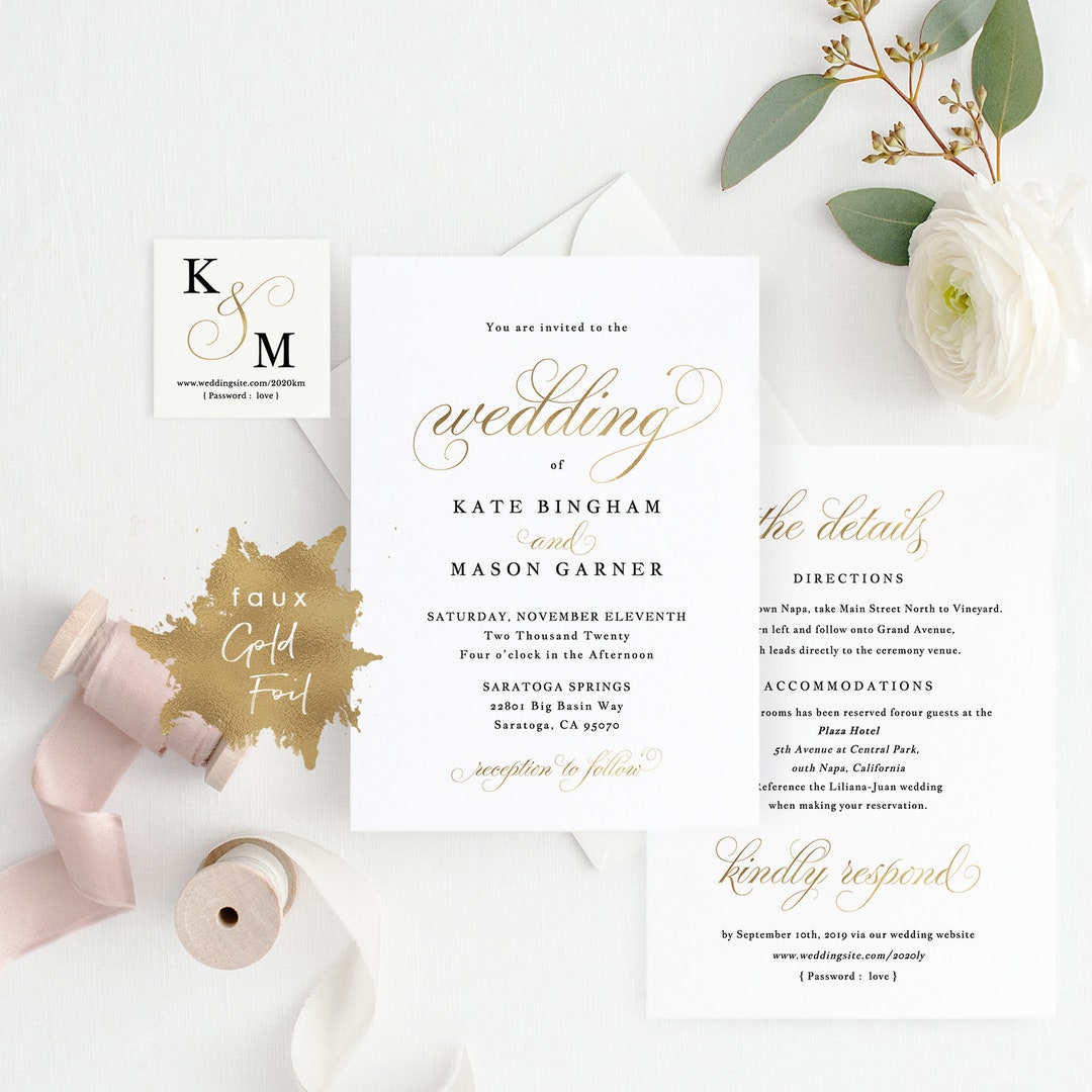Printable Wedding Invitation Template, Wedding Invitation Front Back ...