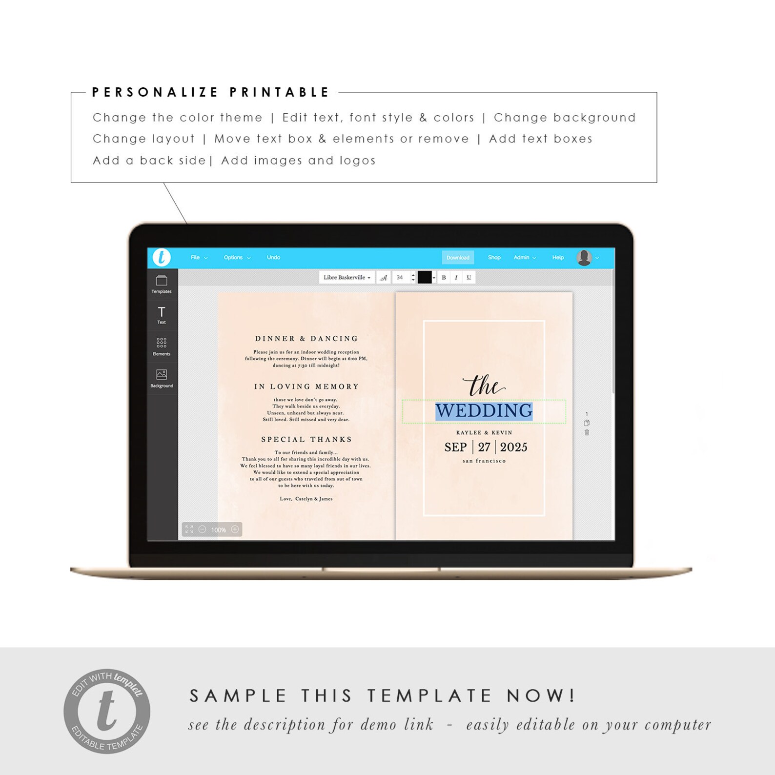 Wedding Program Book Template Printable Wedding Program - Etsy