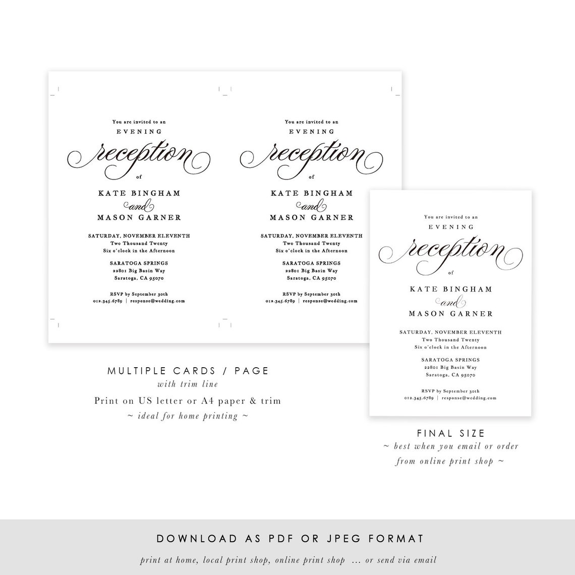 Printable Wedding Reception Invitation Template Evening - Etsy