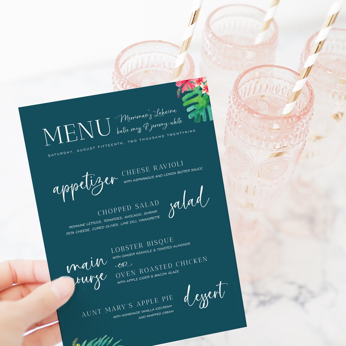 Tropical Flower Dinner Menu Printable Wedding Menu Template - Etsy
