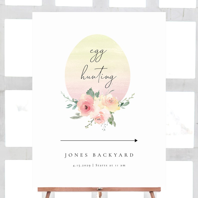 Egg Hunting Welcome Arrow Sign Template Printable Wedding | Etsy