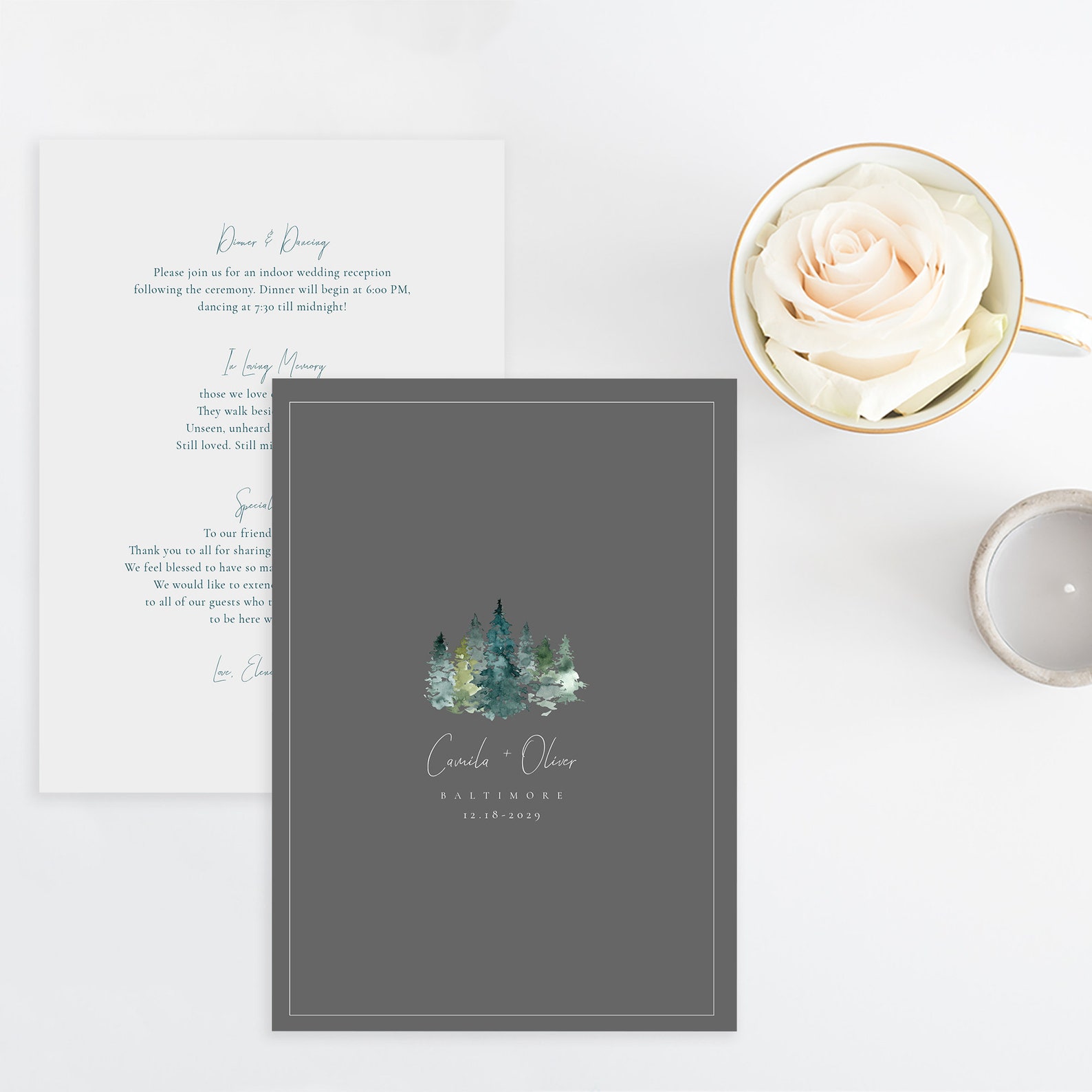 Winter Mountain Wedding Program Book Template Printable - Etsy