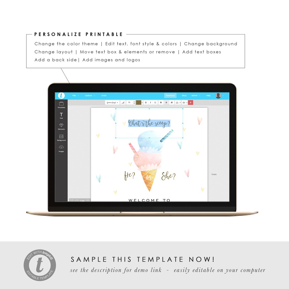 Ice Cream Welcome Sign Template Gender Reveal Welcome Sign | Etsy