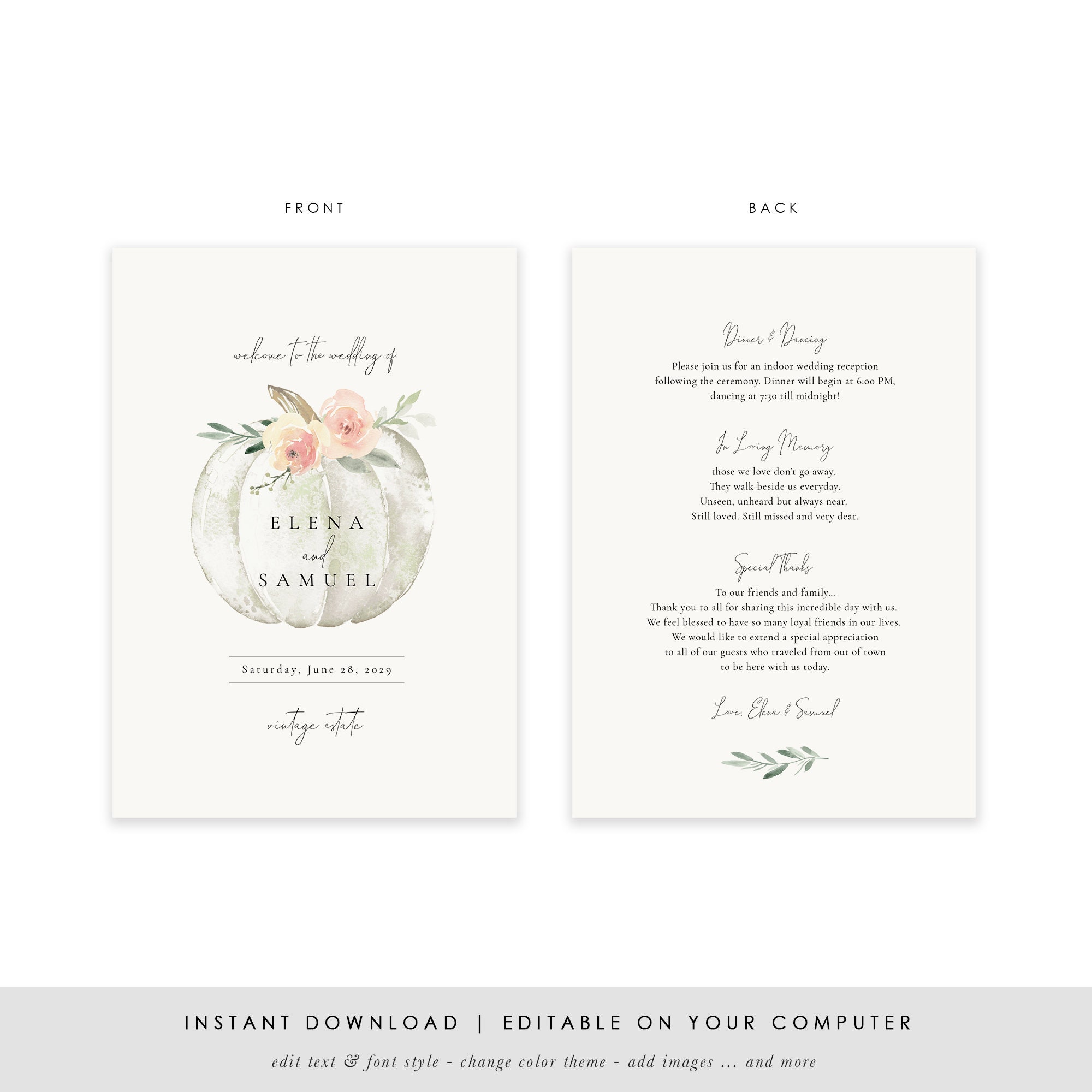 Pumpkin Wedding Program Book Template Printable Wedding - Etsy