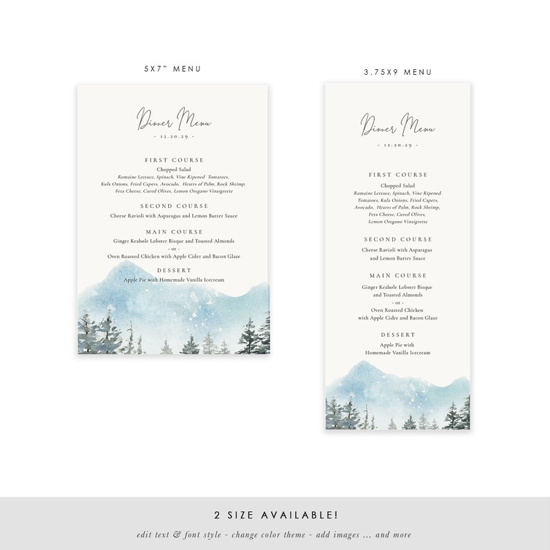 Evergreen Forest Dinner Menu Printable Wedding Menu Template - Etsy