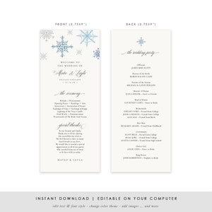 Snowflake Wedding Program Template, Printable Wedding Program, Ceremony ...