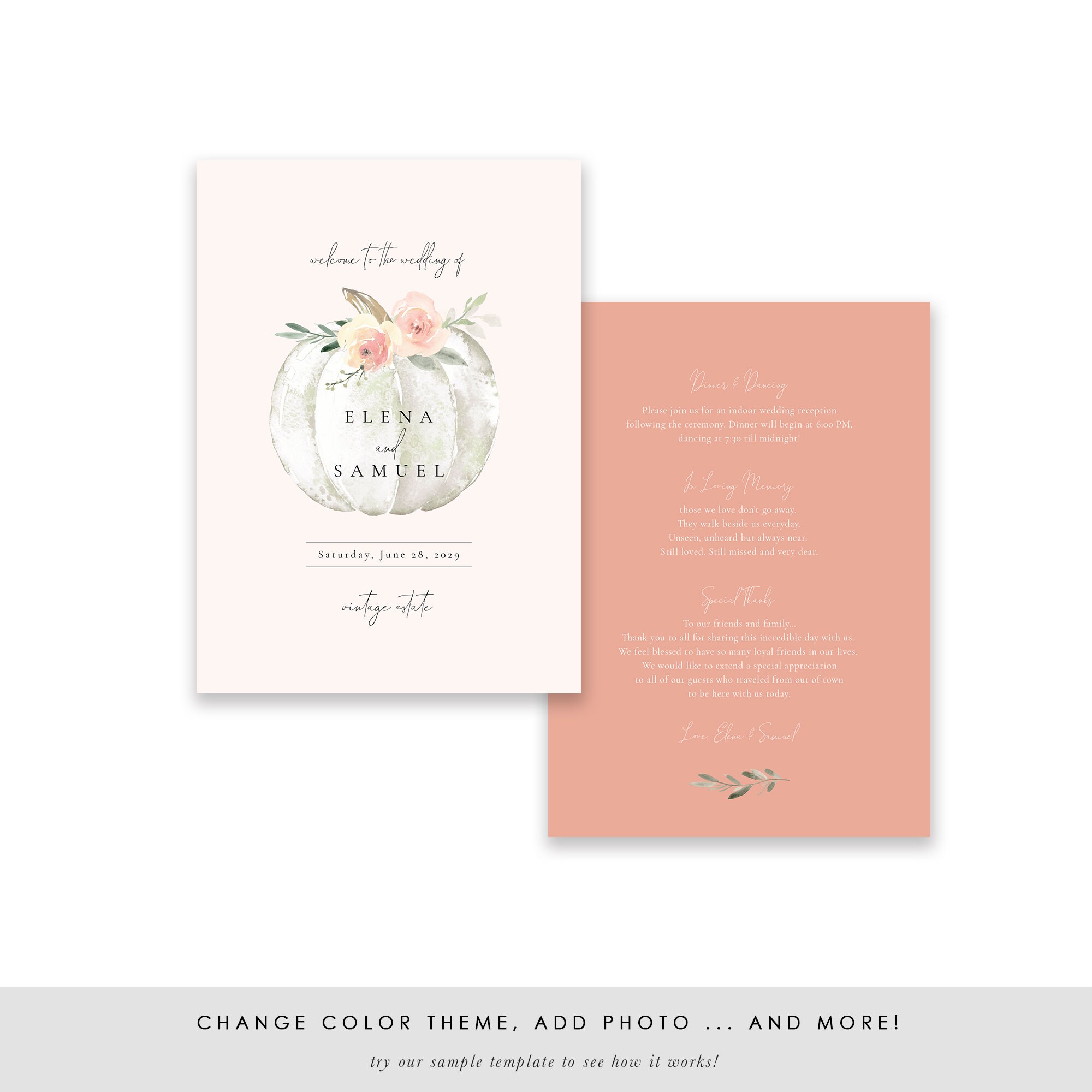 Pumpkin Wedding Program Book Template Printable Wedding - Etsy