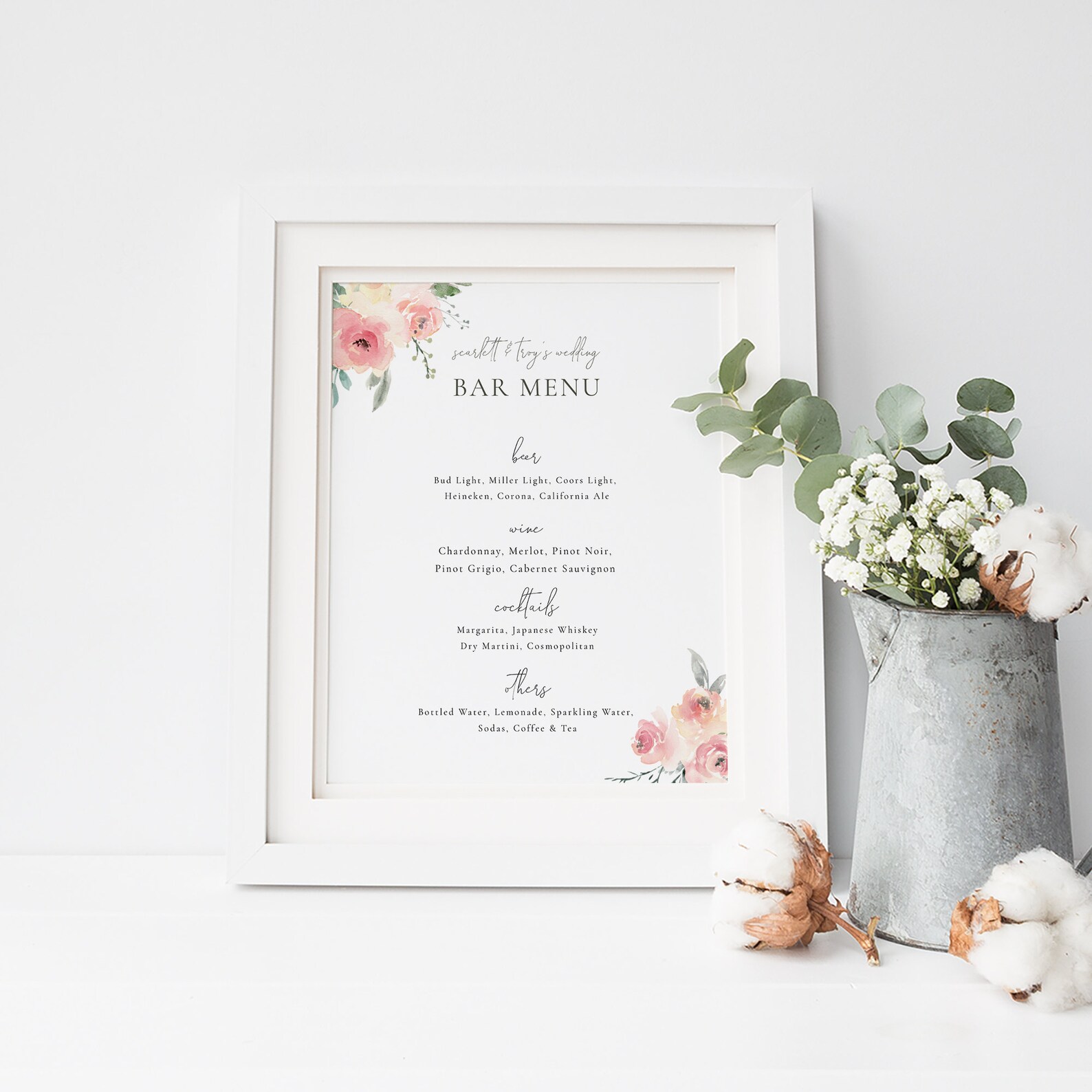 Floral Bar Menu Sign Template Bar Sign Printable Wedding Bar - Etsy