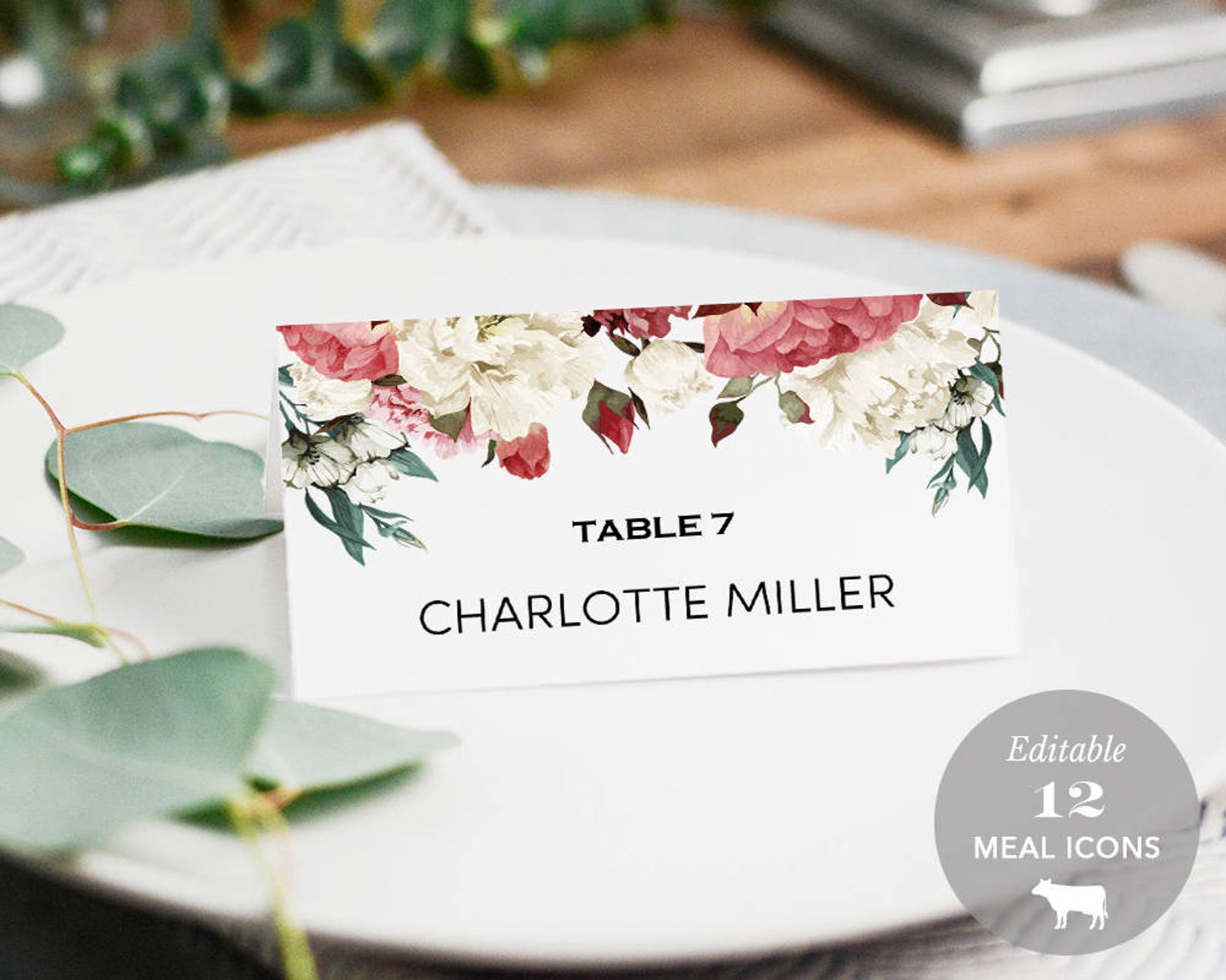 Wedding Place Card Printable Place Card Template Meal Choice - Etsy