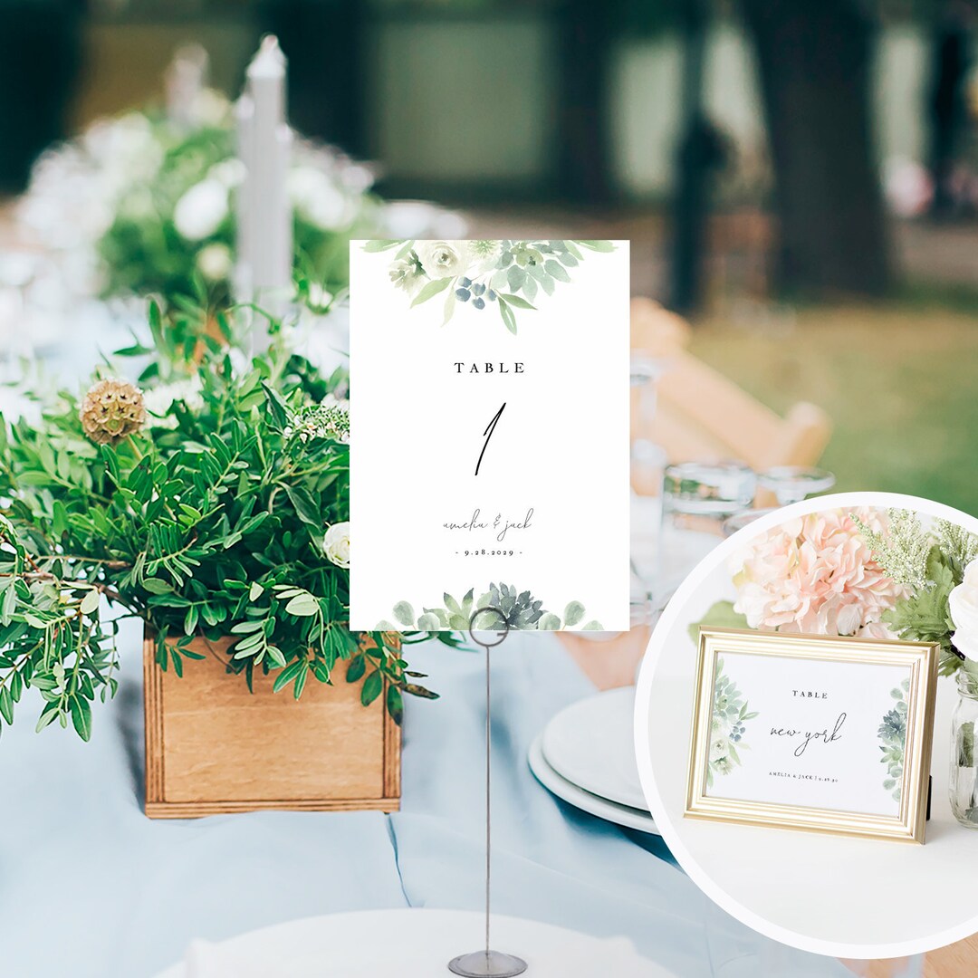 Succulents Table Numbers Template, Wedding Table Number Printable ...