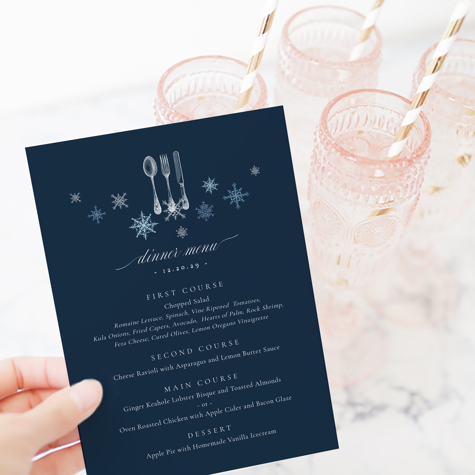 Snowflake Dinner Menu Printable Wedding Menu Template Drink | Etsy
