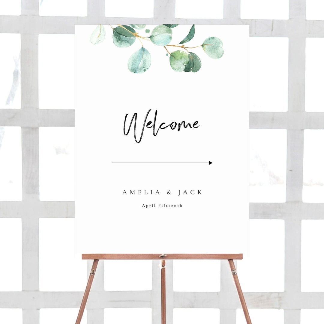 Eucalyptus Welcome Arrow Sign Template, Printable Wedding Direction ...
