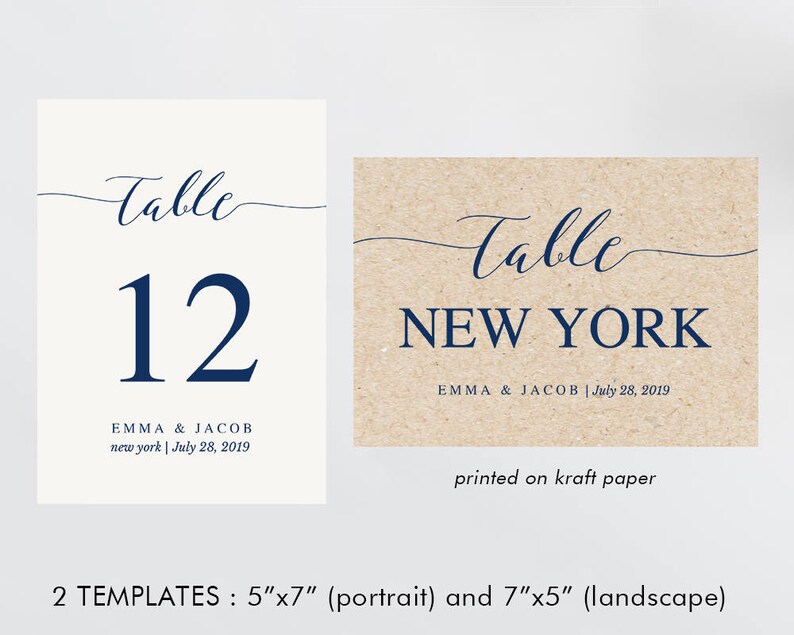 Navy Printable Table Numbers Wedding Table Number Printable - Etsy