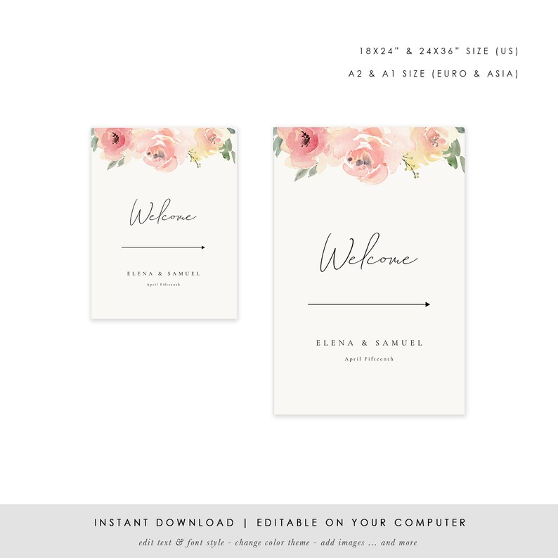 Blush Floral Welcome Arrow Sign Template Printable Wedding - Etsy