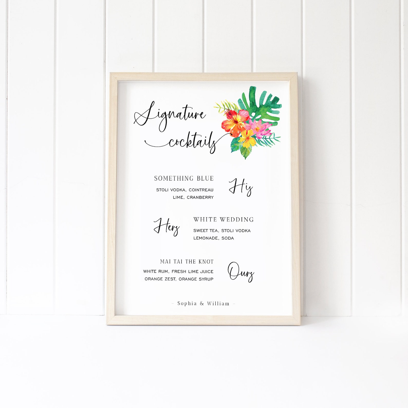 Tropical Floral Signature Cocktails Sign Template Printable - Etsy