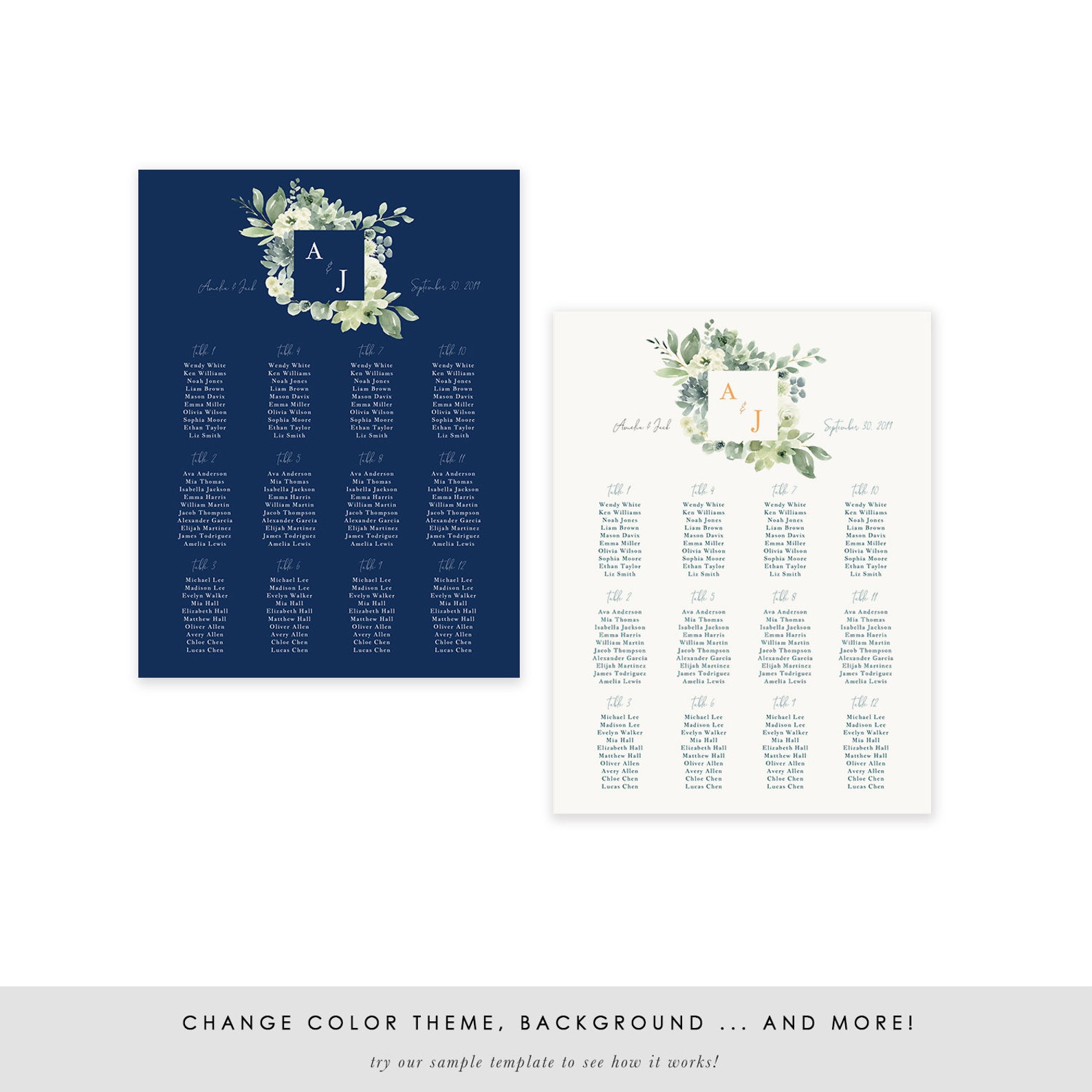 Succulents Wedding Seating Chart Template Seating Chart | Etsy