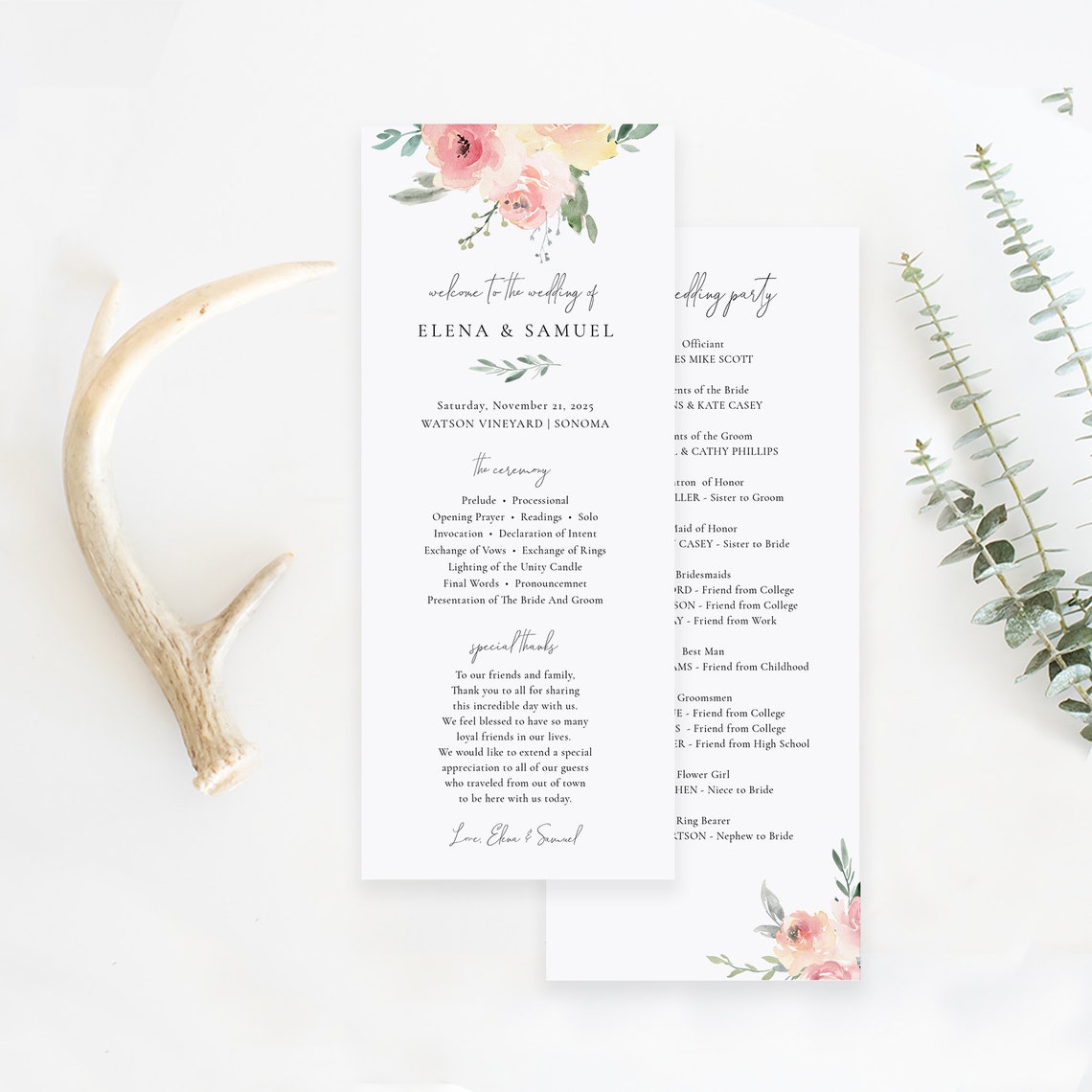 Floral Wedding Program Template Printable Wedding Program - Etsy