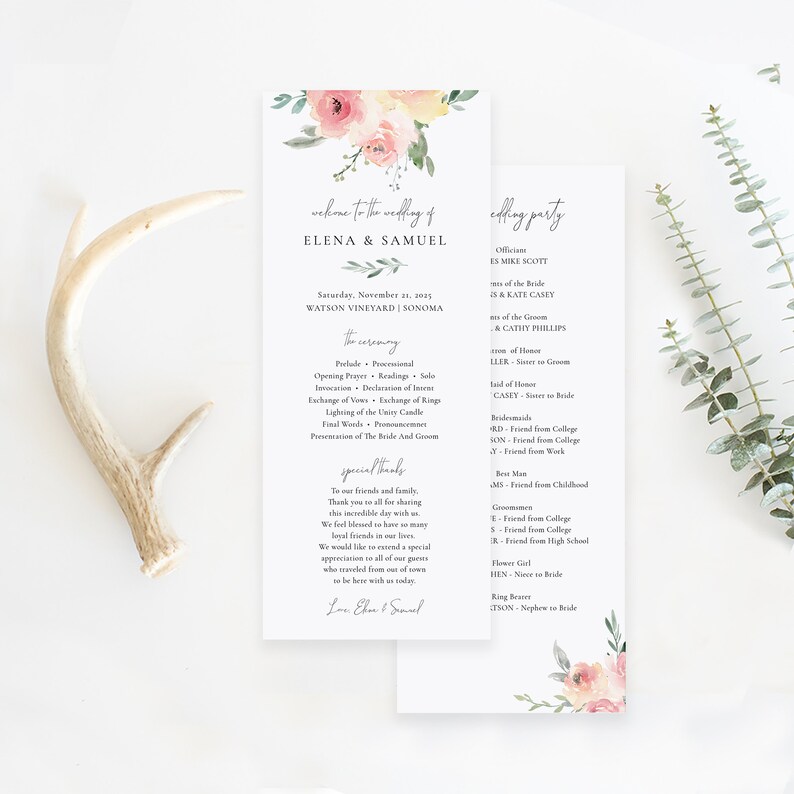 Floral Wedding Program Template Printable Wedding Program - Etsy