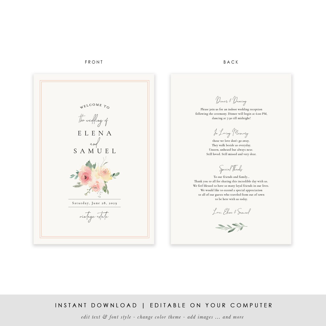 Floral Wedding Program Book Template Printable Wedding - Etsy