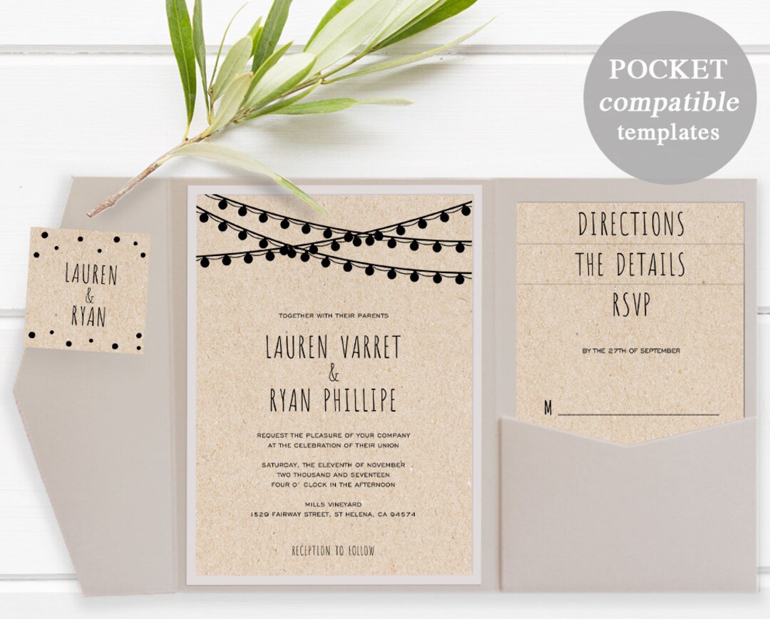 Pocket Wedding Invitation Set, Printable Wedding Invitation Template ...