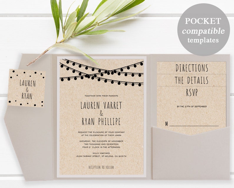 Pocket Wedding Invitation Set Printable Wedding Invitation - Etsy