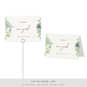 Succulents Table Numbers Template, Wedding Table Number Printable ...