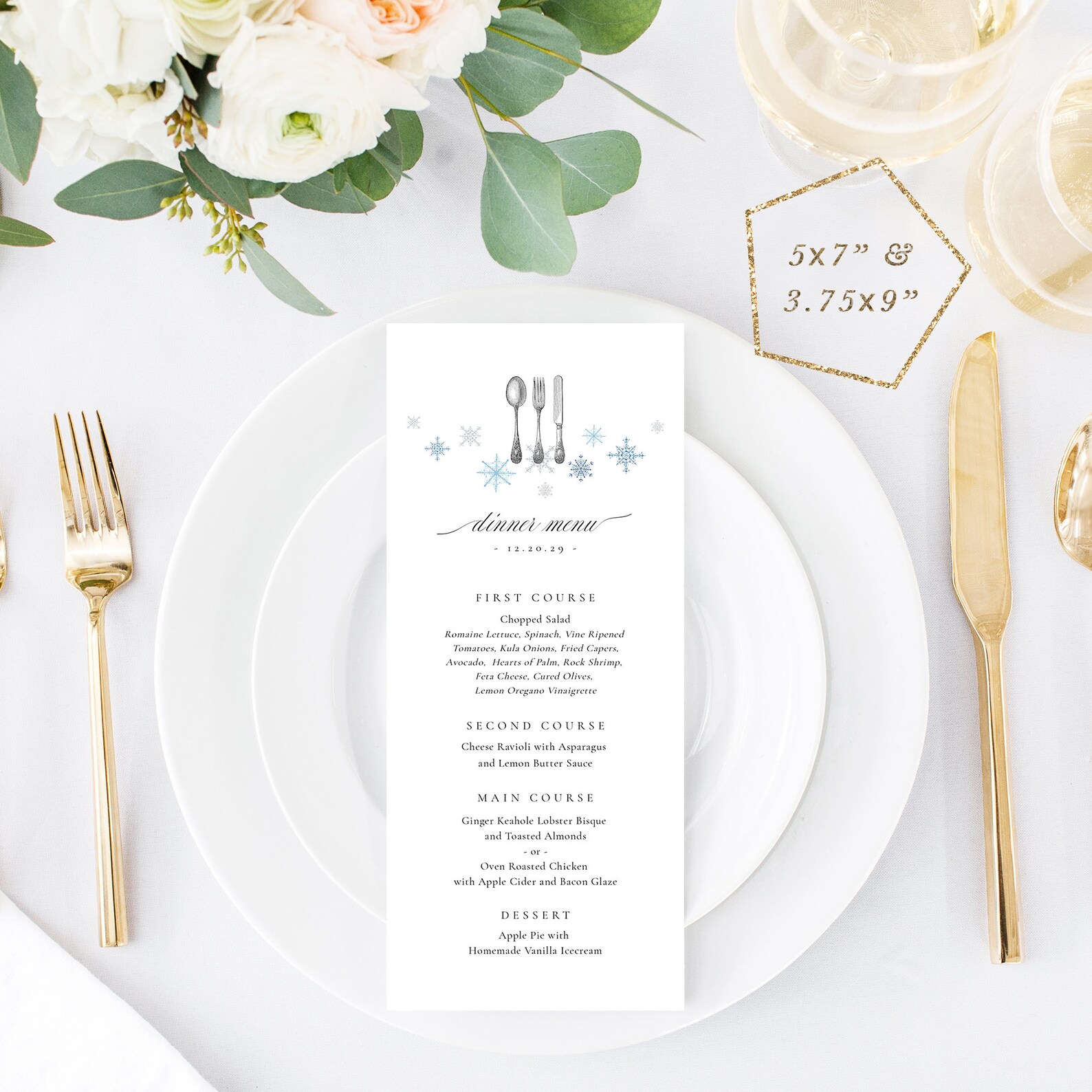 Snowflake Dinner Menu Printable Wedding Menu Template Drink | Etsy