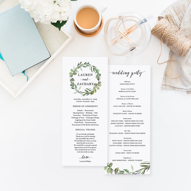 Wedding Program Template Printable Wedding Program Ceremony | Etsy