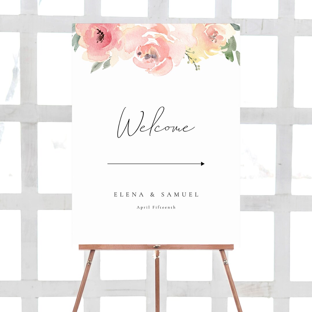 Blush Floral Welcome Arrow Sign Template Printable Wedding - Etsy