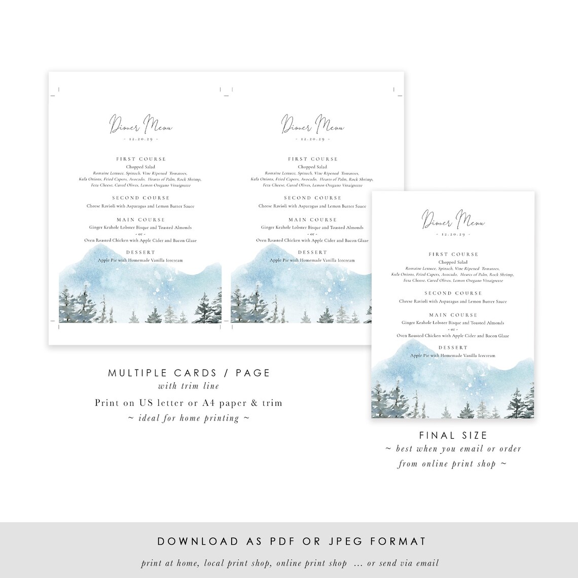 Evergreen Forest Dinner Menu Printable Wedding Menu Template - Etsy