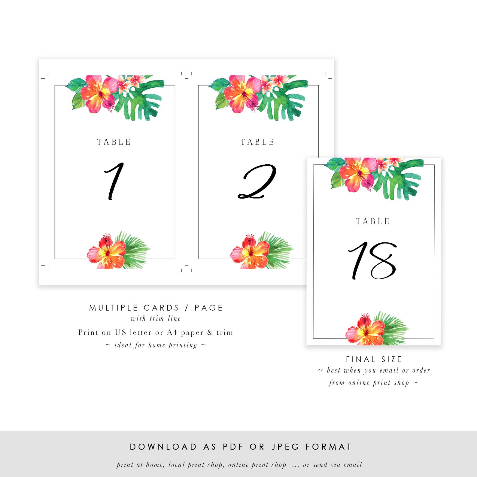 Tropical Flower Table Numbers Template Wedding Table Number | Etsy