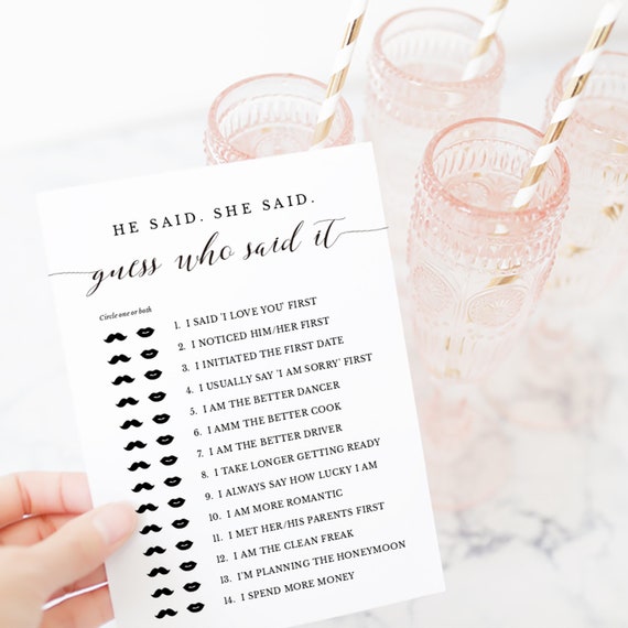 Guess Who Said It Game Card Printable Bridal Shower Game | Etsy